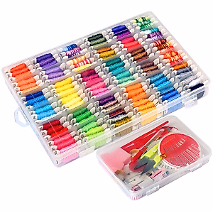 218pcs+ Embroidery Floss Cross Stitch Threads,Bracelet String Kit with Organizer Storage Box-Included 110pcs Friendship Bracelet Craft Floss,100pcs More Cross Stitch Tools Embroidery Kit for beginners