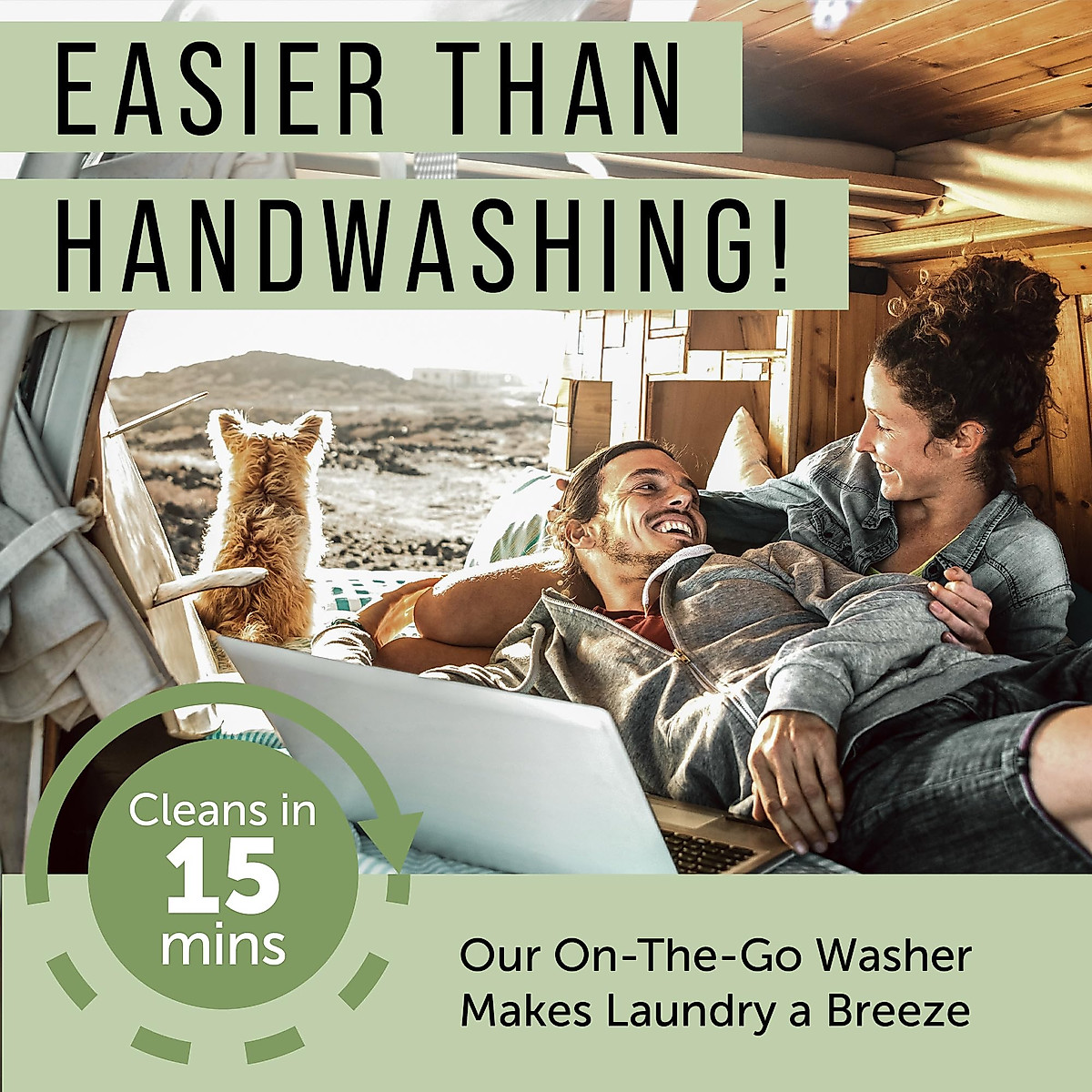 Portable Laundry Washing Machine - Great for Travel, Camping, and RVs - Mini Compact Washer for Delicate Fabrics and Small Loads - Includes Strainer and Handle (Green)