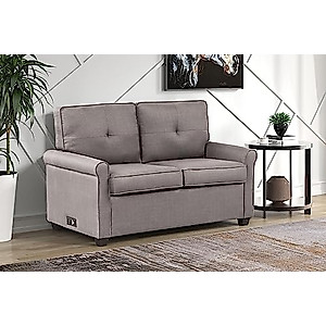 JUBILOOM Pull Out Couch Sofa Beds with 2 USB Ports, 2-in-1 Convertible Folding Futon Sleeper Bed, Upholstery Twin Loveseat Sofa for Living Room Apartment, Office Small Space, Dorm, (Light Grey)