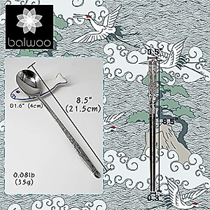 BALWOO 5 Sets Crane Engraving Design Korean Table Sticky Rice Spoon and Chopsticks Mukbang Cutlery 430 Stainless Steel