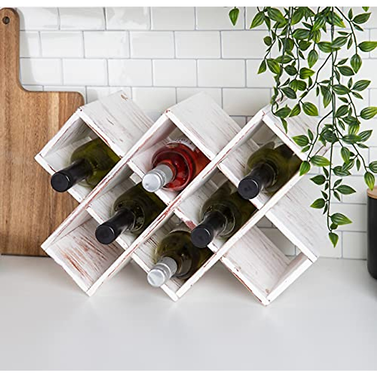 Mind Reader Freestanding Wine Rack, Rustic Countertop Storage Shelf, Farmhouse Decor, Bartop Accent Feature, Supports 33 Lbs, Holds 8 Bottles, Torched Wood, Brown