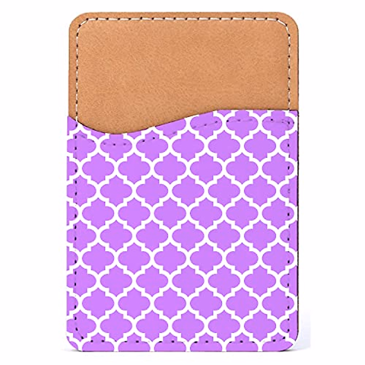 DistinctInk Adhesive Phone Wallet / Card Holder – Universal Vegan Leather Credit Card ID Adhesive Sleeve, Travel Light with Essential Items - Purple White Moroccan Lattice