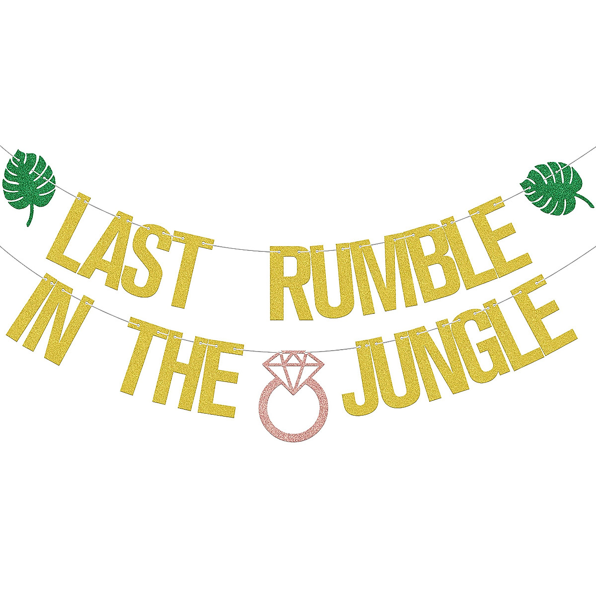 Last Rumble Banner, Jungle Bachelorette Decorations, Let's Get Wild Banner, Tropical Jungle Theme Bridal Shower Party Decors Supplies Gold & Green Glitter