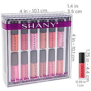SHANY All That She Wants Lip-Gloss Set - 12 Matte, Pearl, and Shimmer petite Lip-gloss Set - Premium Gift Packaging