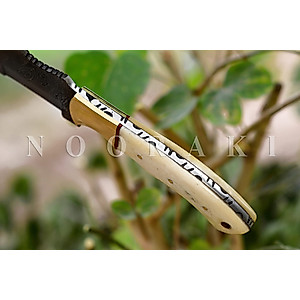 Nooraki - 11-inch | Fire Pattern Custom Handmade Damascus Tracker Knife with Camel Bone Handle Hunting knife, Camping knife, Bushcraft Knife, Survival Knife, Full Tang With Sheath #333