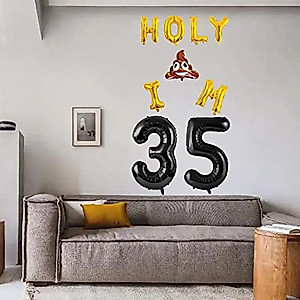 Funny 35th Birthday Decoration for Women, Holy I M 35 Golden Balloons, Happy 35th Birthday Decorations for Him, 40 inch Giant Number 35 balloons