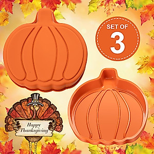 Dootafy Pumpkin Cake Pan 3 Pack Silicone Pumpkin Pancake Mold, 7 Inch Fall Cake Molds Pumpkin Layer Rainbow Baking Cake Pan for Halloween Thanksgiving