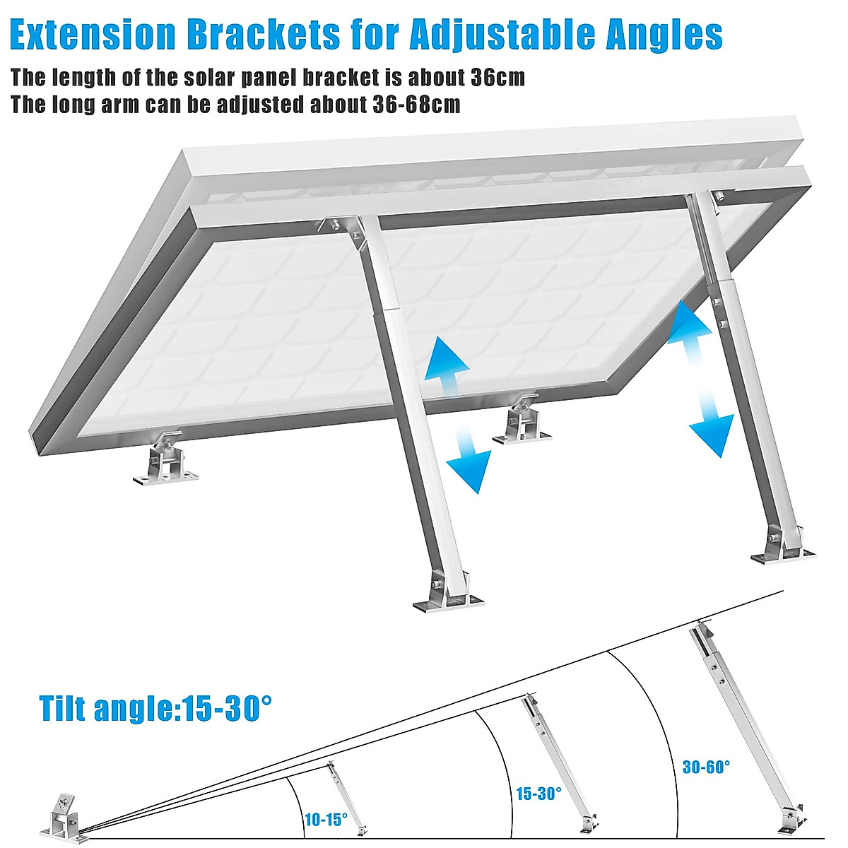woefste Adjustable Solar Panel Tilt Mount Brackets Aluminum Alloy Mounting Bracket Stand Systems Support 50W 70W 100W 150W 200W 300W 400W Panels for Roof/Boat/Flat Surface, 2 Set