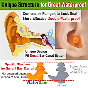 WaterDam Swimming Ear Plugs Great Waterproof Ultra Comfy Earplugs Prevent Swimmer's Ear (Size 1+2: Toddlers (Blue) & Small&Medium Ear Women Kids Teens (Green))