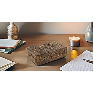 Great Birthday Gift Ideas Handmade Decorative Wooden Jewelry Box Jewelry Organizer Keepsake Box Treasure Chest Trinket Holder Watch Box Storage Lock Box 8 x 5 Inches Housewarming Gift Ideas Men Women