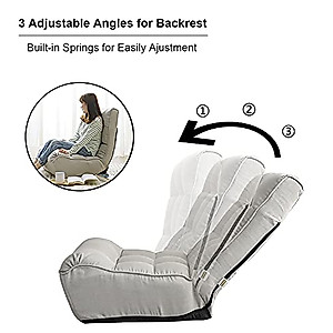 Indoor Chaise Lounge Chair, 3 Angles Adjustable Floor Chair, Folding Lazy Sofa Couch for Teens and Adults, Cushion Padded Comfy Chair for Living Room and Bedroom (Light Grey)
