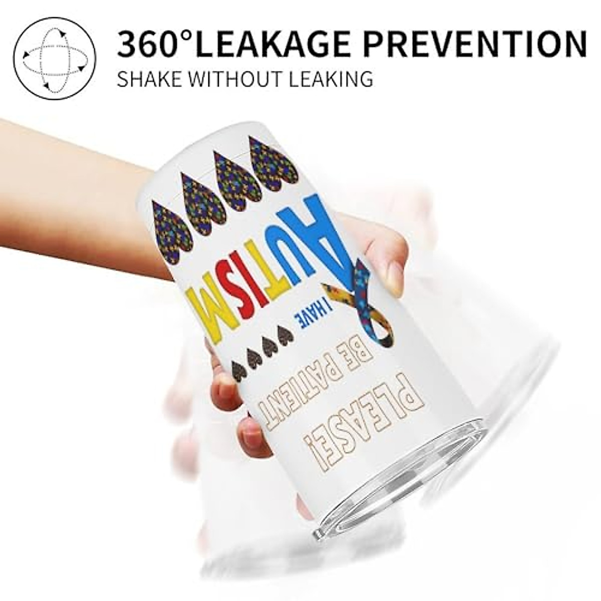 Please Be Patient I Have Autism Awareness Sign 20 OZ Stainless Steel Tumbler Travel Car Coffee Mug with Straw Lid Cleaning Brush Coffee Tumbler Mug for Women Men