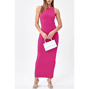 LILLUSORY Womens Hot Pink Dresses Casual Sexy Sleeveless Casual Bodycon Party Maxi Backless Summer Cute Long Y2K Dress