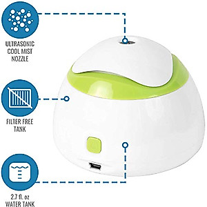 HealthSmart Travel Mate Personal Ultrasonic Small Personal Cool Air Mist USB Compact Travel Humidifier, Relief for Dry Skin, Compact and Personal, Quiet, Filter Free, FSA Eligible Humidifier, White