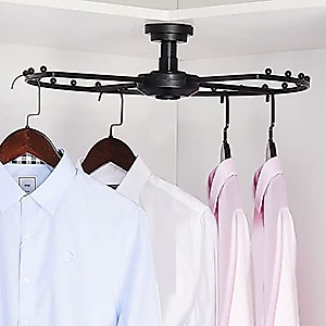 Rotating Round Closet Rod, Heavy Duty Hanger Cloakroom Corner Storage Organizer Hanging Clothes Hanger Rack Space Saving Round Metal Hanger for Wardrobes Chome Closet ( Color : Black , Size : 1 tier-A