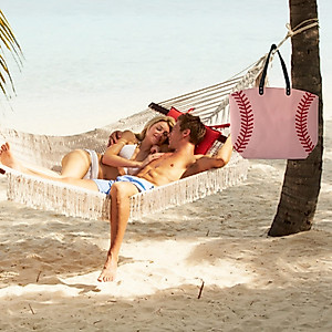 Qinnyo Women's Baseball Tote Handbag Soccer Sports Tote Bag Canvas Casual Oversized Beach Bag Utility Shopping Work Tote Bag