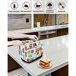 Toaster Cover, 2 Slice Toaster Cover Colorful Cartoon Owls Kitchen Small Appliance Covers, Dust and Machine Washable Bread Maker Cover (12w X 7.5d X 8h)