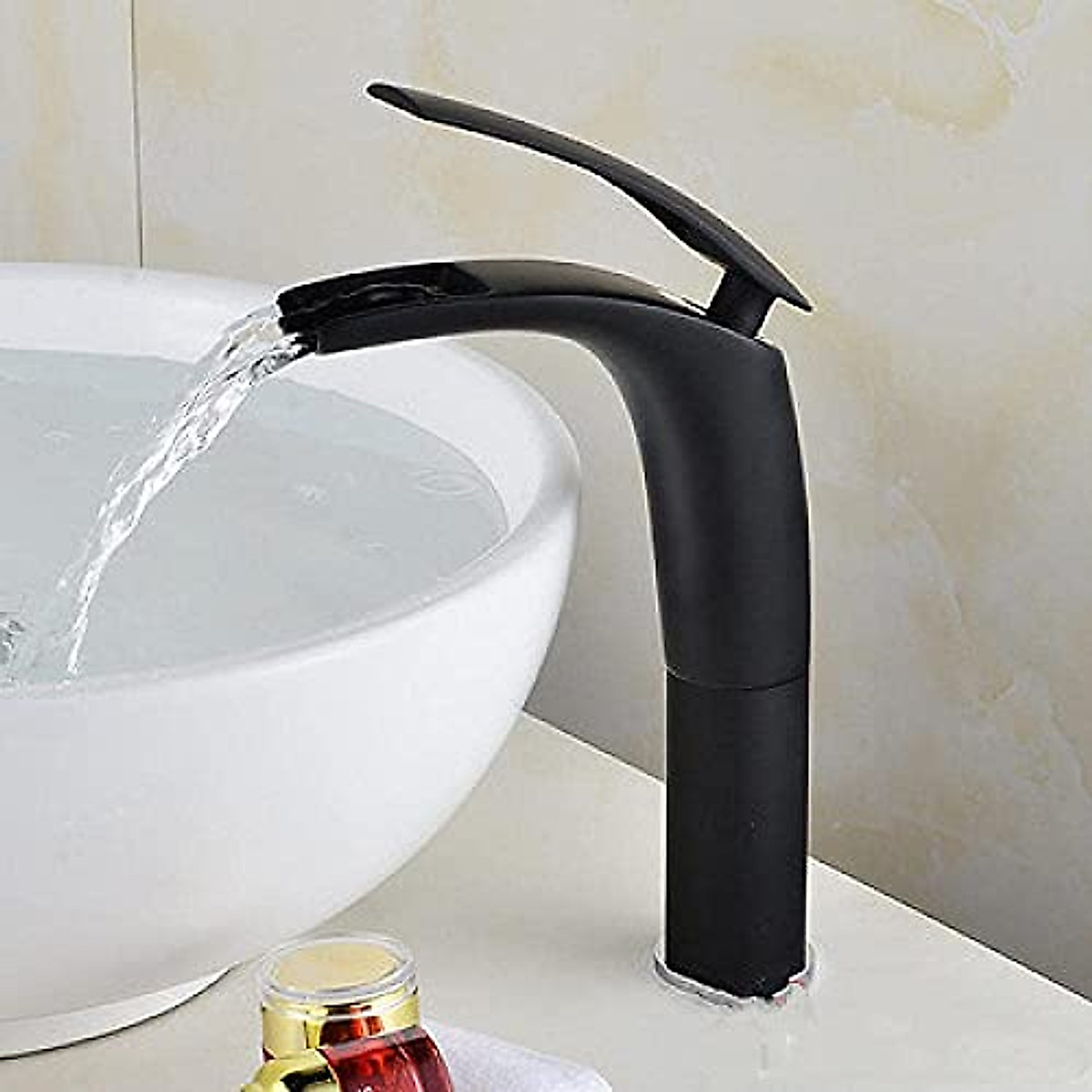 ZHANGYUEFEIFZ Bathroom Sink Faucet Sink Faucet Bathroom Basin Faucet Solid Brass Sink Faucet Hot and Cold Single-Handle Countertop Toilet Waterfall Faucet (Color : Black 2 T)