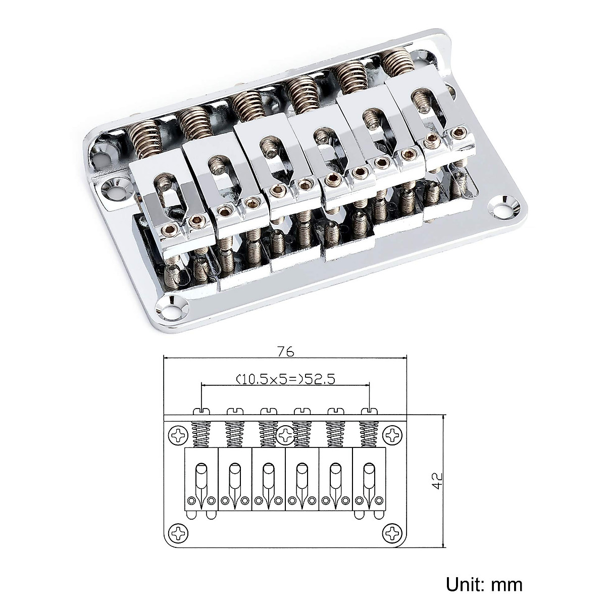 Metallor Top Load Guitar Bridge Tailpiece Fixed Hardtail Saddle Bridge Compatible with 6 String Fender Strat Tele Style Electric Guitar Parts Chrome.