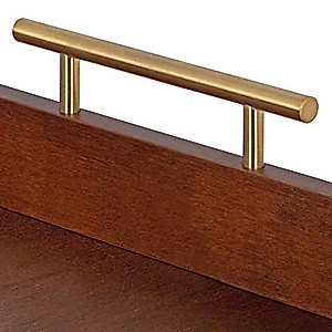 Kate and Laurel Lipton Mid-Century Rectangle Wood Tray, 10" x 18, Walnut Brown and Gold, Decorative Accent with Rounded Edges