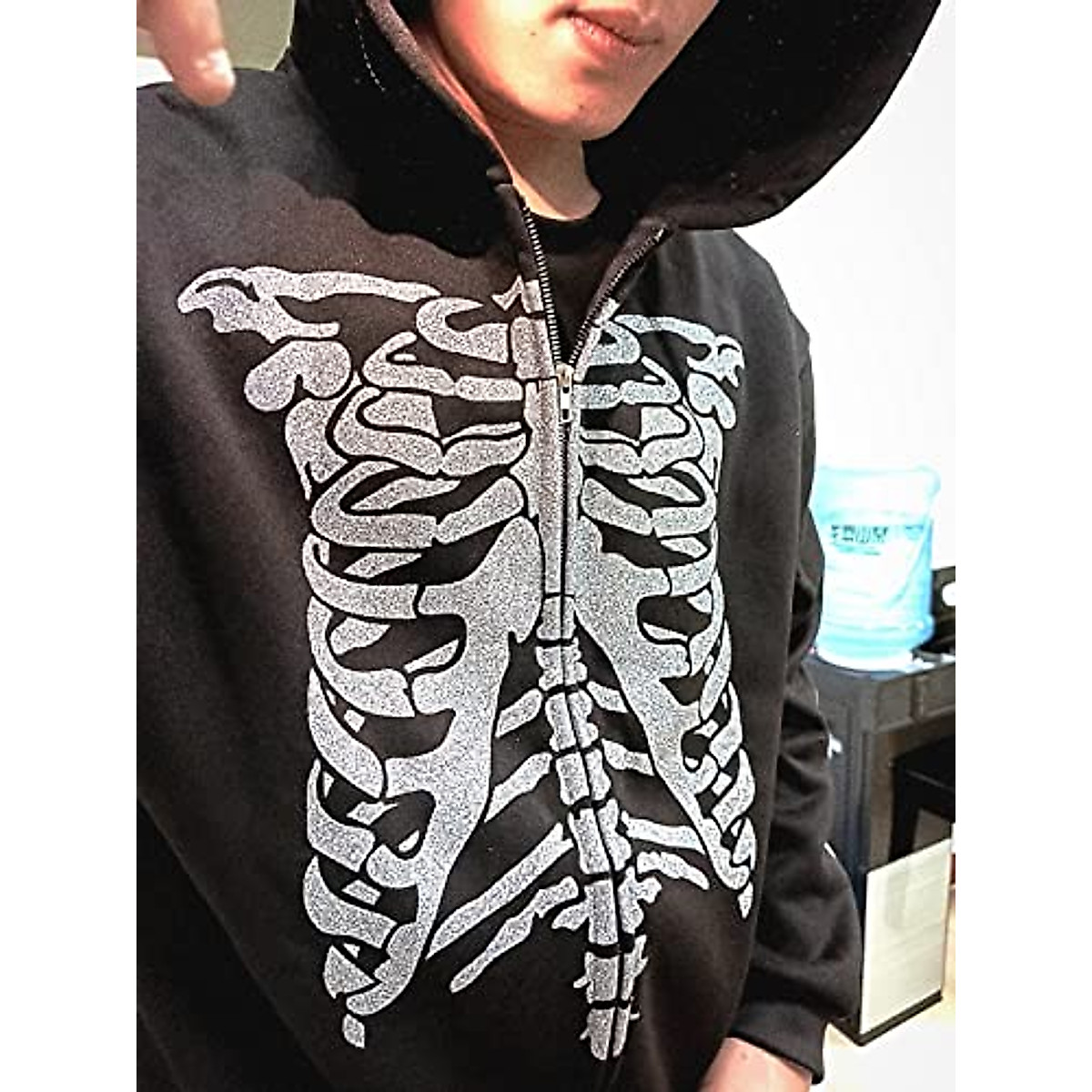 Lokkcy Y2K Rhinestone Skeleton Hoodie 2022 for Men Women, Skull Sweater Print Long Sleeve Zip Up Spider Hoodies-L