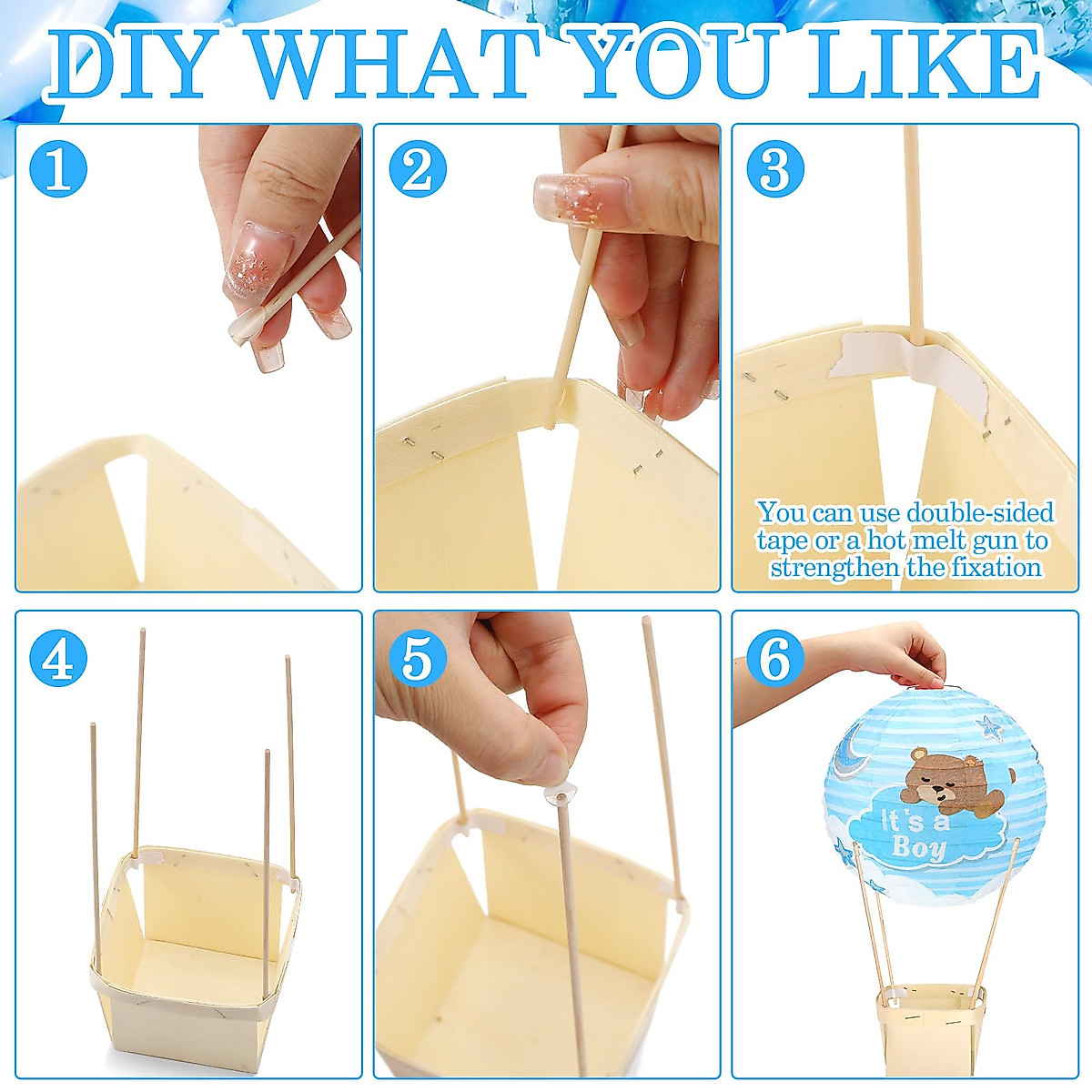 Baquler 12 Sets Baby Shower Decorations Hot Air Balloon Table Centerpieces DIY Paper Lanterns It's a Boy Bear Paper Lantern for Baby Shower Gender Reveal Wedding Bridal Shower Birthday Party Supplies