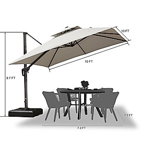 PURPLE LEAF 10 FT Cantilever Umbrella Outdoor Patio Eco-Friendly Olefin Umbrella, Large Offset Square Umbrella, Windproof Heavy Duty Hanging Outside Umbrella for Patio, Light Grey