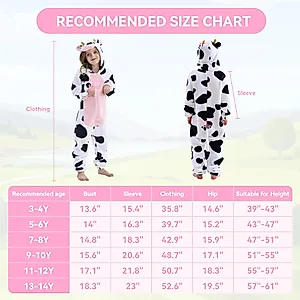 familus Cow Costume Kids Girls Boys Halloween Costumes for 9-10 Years,Warm Soft Unisex Kid Animal Cow Onesie Dress Up Costume for Play