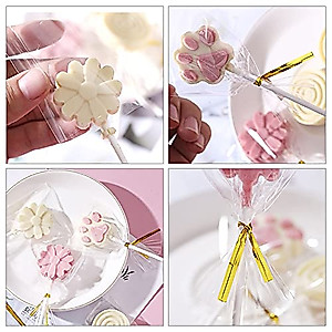 300 Pcs 6inch Lollipop Sticks, Cake Pop Lollipops, Chocolates and Cookies Bag Set Including 100 Parcel Bags, 100 Papery Treat Sticks, 100 Gold Twist Ties