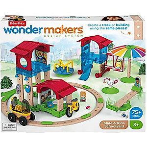 Fisher-Price Wonder Makers Slide & Ride Schoolyard - 75+ Piece Building and Wooden Track Play Set for Ages 3 Years & Up