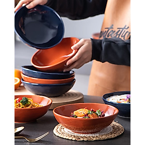 HENXFEN LEAD Ceramic Bowls Set of 4 for Salad, Cereal, Soup, Pasta - 7 Inch Stoneware Ramen, Noodles Bowls for Serving 24 Oz, Microwave & Oven, Dishwasher Safe, Scratch Resistant, Brown