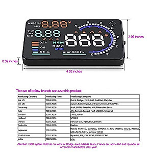 Arestech 5.5 inches A8 OBD2 Windshield HUD Head Up Display with Display RPM MPH Speeding Warning Fuel Consumption Temperature