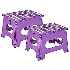 Simplized Folding Step Stool - 9" Heavy Duty Convenient One-Hand Operation Stool with Anti-Slip Surface & Rubber Feet - Lightweight & Sturdy Stepping Stool for Adults and Teens (Purple - Pack of 2)