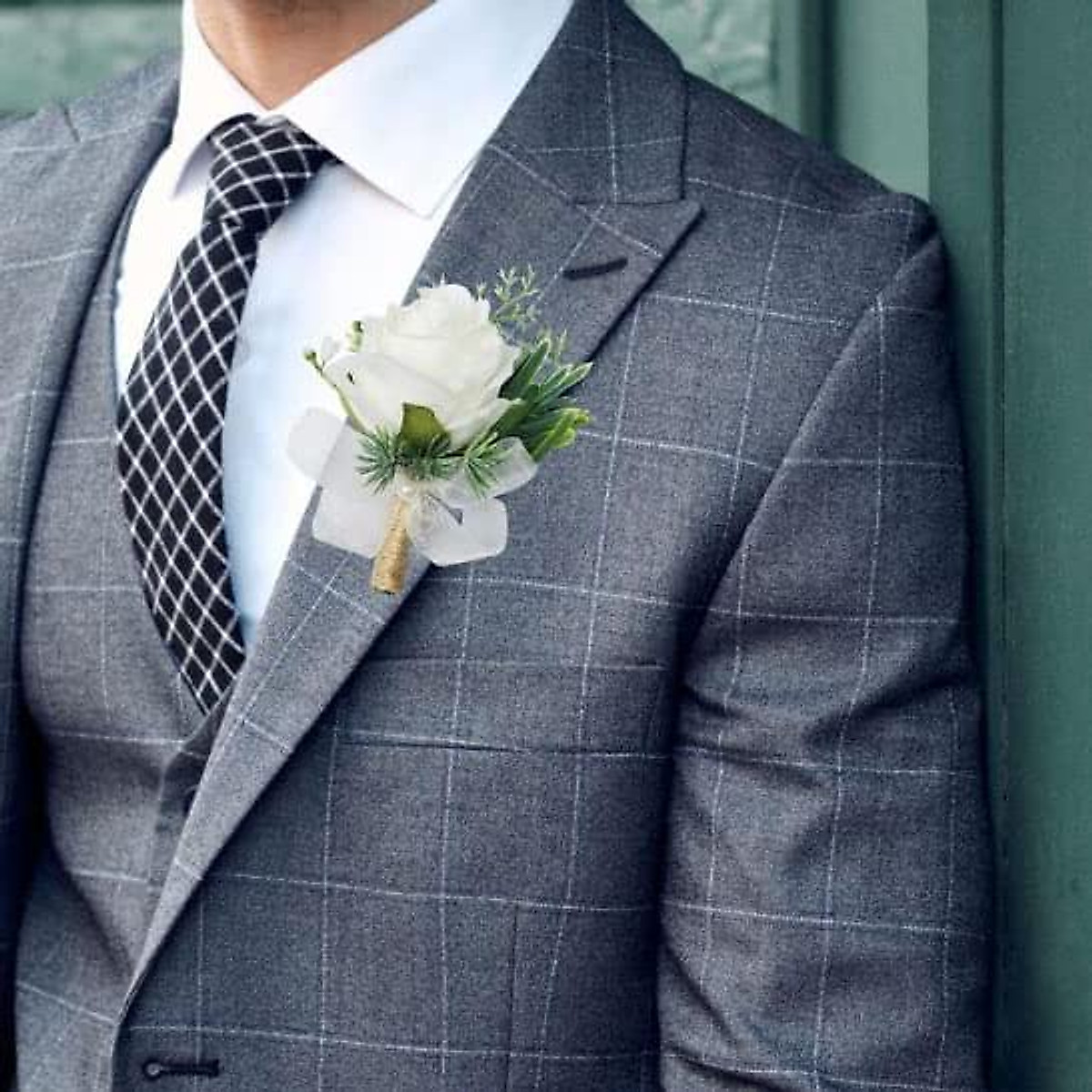 Dicanence 2 Pcs Flower Wrist Corsage Boutonniere Set Artificial Rose Bride Wristband Men Boutonniere Set Wedding Party Prom Suit Decoration for Groom Groomsman Best Man and Girl