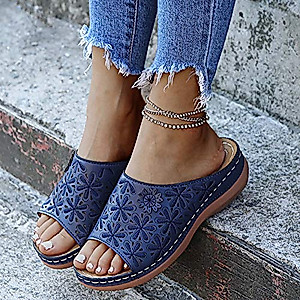 justHIGH Women's Open Toe Classic Roman Style Sandals Stretch Flatform Slide Sandal