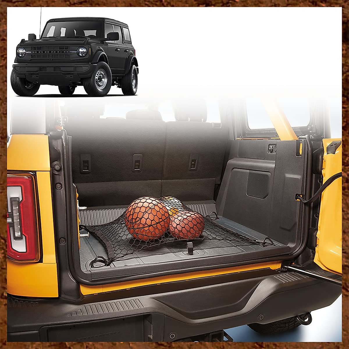 Muslogy Compatible with Ford Bronco 2024 2023 2022 2021 Cargo Mesh Net Accessories, 4 Door and 2 Door Stretchable Trunk Organizer Cargo Net Elastic Mesh with Hooks (4 Door)