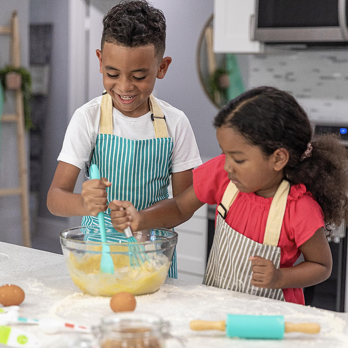 Tovla Jr. Kids Real Cooking and Baking Gift Set with Cookbook and Storage Case- Montessori Complete Cooking Supplies for the Junior Chef - Set for Girls & Boys - Utensils and Kid Safe Knives.