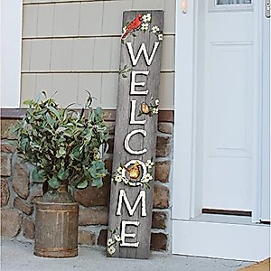 My Word! Welcome w/Pair of Cardinals - Tall Outdoor Welcome Sign / Porch Leaner for Front Door, 46.5" Welcome Sign for Standing Front Porch Decor - Tall Vertical Rustic Farmhouse Home Decor Welcome Porch Sign, Spring Summer Porch Decor