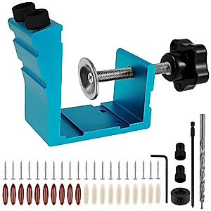 47Pcs Pocket Hole Jig Kit, Aluminum Alloy Pocket Screw Jig Drill Guide, Sturdy 15° Angled Hardware Holes Drilling Positioner, Woodworking Punch Locator Tool with 20 Screws 1 Hex Key for Carpentry