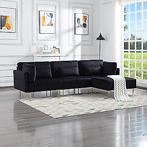 FULife Convertible Modular Sectional Sofa L-Shaped Corner Couch 4-Seat Sofá Reversible Velvet Upholstered Chaise Lounge Couches with Movable Ottoman&Lumbar Pillows for Living Room Apartment Office