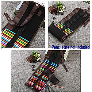 Bringsine Professional Roll UP Washable Canvas Pencil Bag Pencil Wrap,72 Pencil Holder Colored Pencils Case Multi-purpose Pouch for School Office Art Travel pen organizer