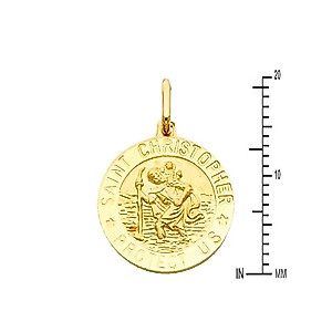 The World Jewelry Center 14k REAL Yellow Gold Religious Saint Christopher Medal Pendant with 0.9mm Cable Chain Necklace - 16"
