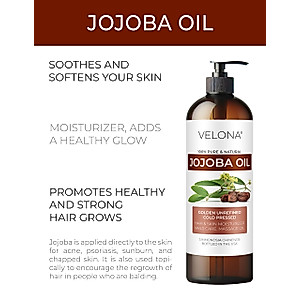 velona Jojoba Oil - 32 fl oz (with Pump) | 100% Pure and Natural | Golden, Unrefined, Cold Pressed, Hexane Free