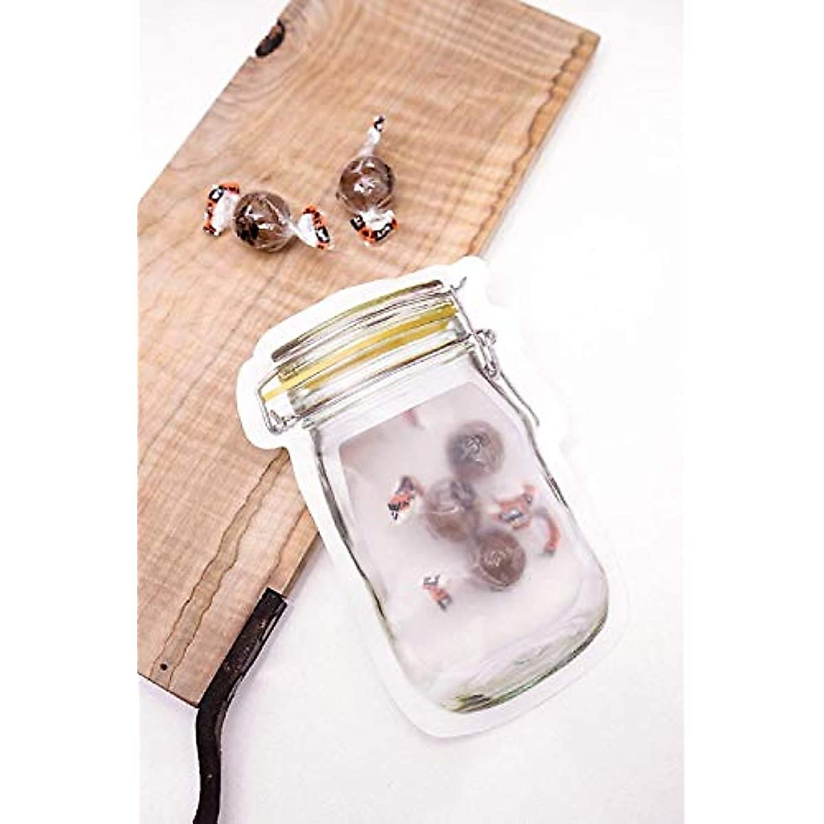 50PCS 6×4.2inch Mason Jar Pattern Food Storage Bag Reusable Stand Up Smell Proof Ziplock Bags Snack Saver Container Package Bag Frosted Pouches