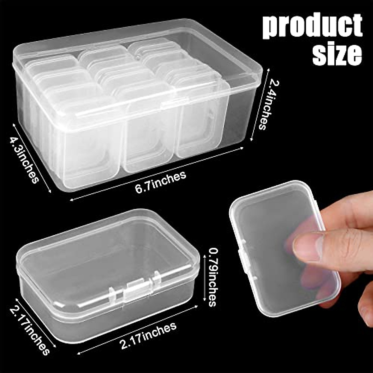 12 Pack Plastic Clear Beads Storage Box Organizer Small Storage Containers Mini Organizer Storage Box with Hinged Lid for Small Items Crafts Jewelry