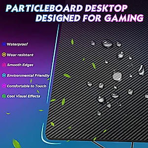 Z-Shaped Computer Desk PC Gaming Table, Black Desk with LED Lights, Home Office Work Desk for Small Spaces