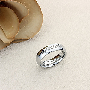 Prime Pristine Personalized Outside Inside Engraving Titanium Wedding Band Ring 6mm Polished Domed Ring