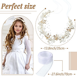 Retrowavy 2 Pcs Flower Girl Headpiece Rhinestone Crystal Wedding Headband Bridal Flower Headband for Girls Baby Hair (Gold)