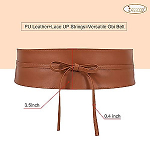 JASGOOD 3 Pack Women Wrap Around Obi Leather Belts PU leather Lace Up Bowknot Dress Belts Ladies Retro Waistband(Black+Brown+Coffee,Suits waist size 37''-42'')