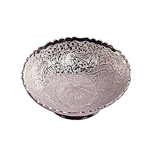 Zap Impex Brass Decorative Dry Fruit Bowl Multipurpose Serving Bowl carving Work - Size- 4" Beautiful Silver Color Peacock design Kitchenware Gift
